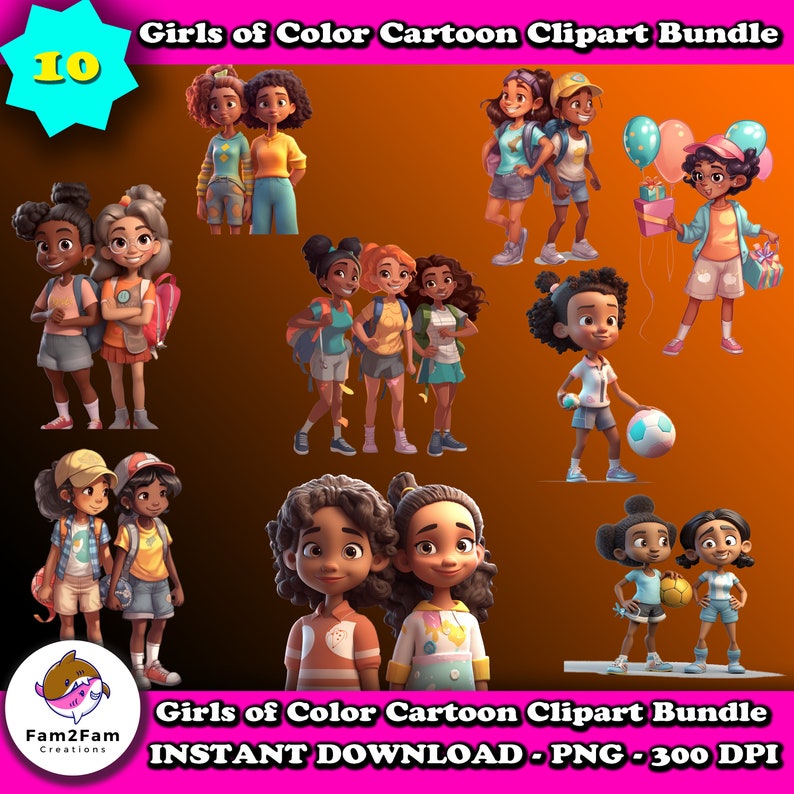 Girls of Color Chibi Clipart Bundle Multicultural Girl Chibi Mixed ...