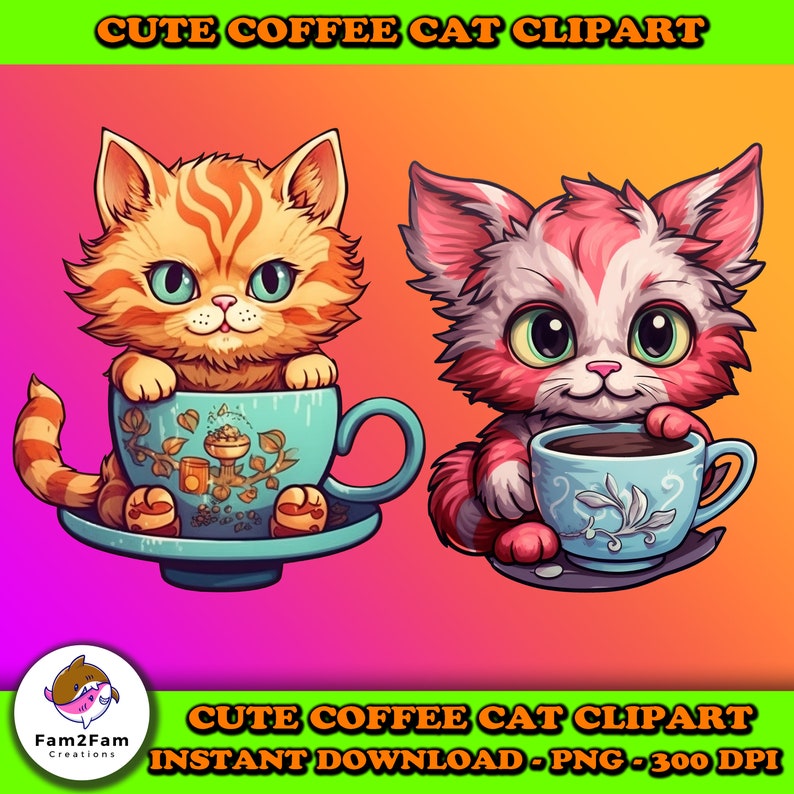 Cute Cat Drinking Coffee Clipart Cat Mom Cat Lover Coffee Lover Clip ...