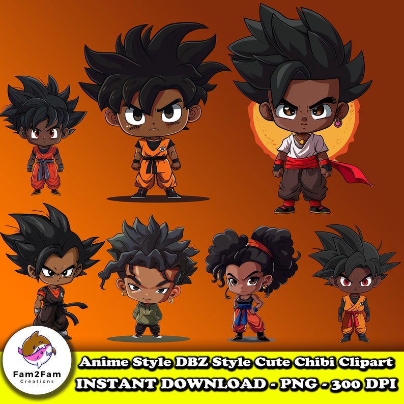 Cute Anime Style Chibi Clipart Bundle DBZ Style Characters Clipart ...