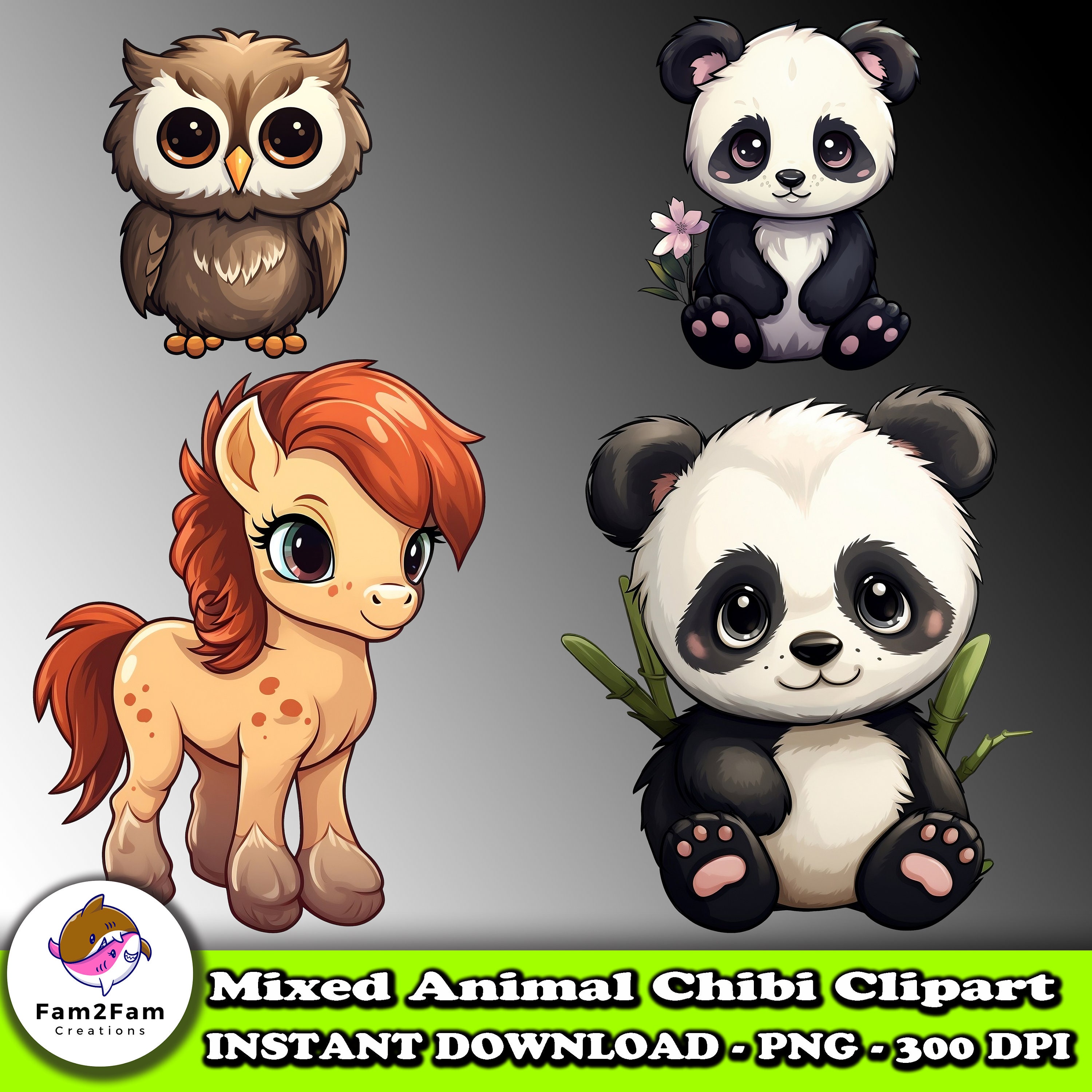 Cute Animal Clipart Chibi Style Designs Clipart Panda Clipart - Etsy