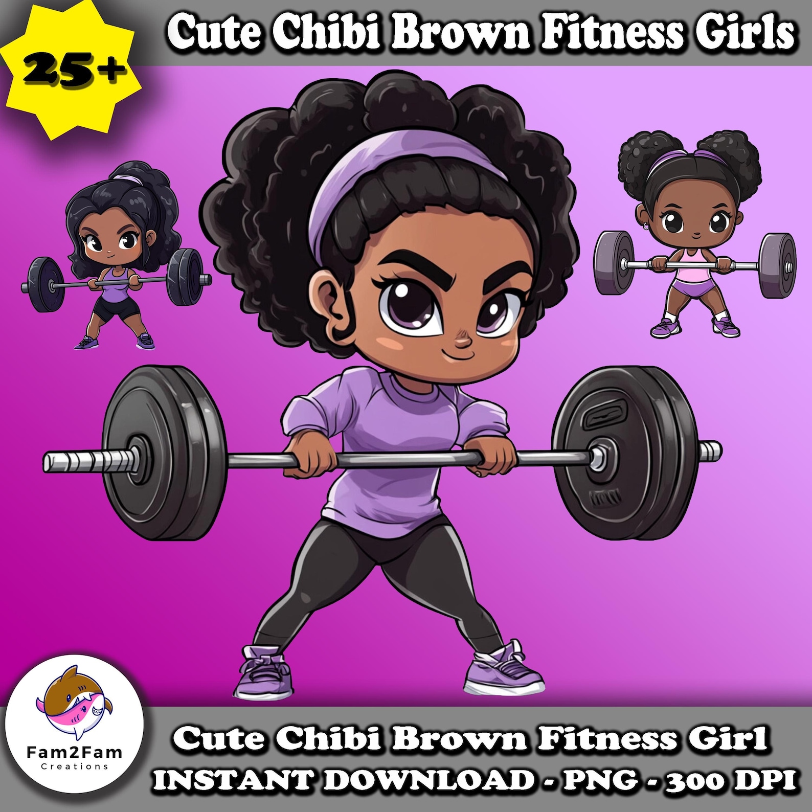 Brown Chibi Fitness Girl Clipart Bundle (PNG Digital Download) - Etsy