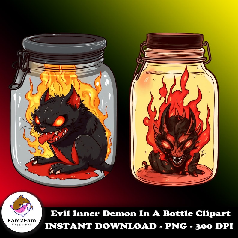 Evil Clipart Demon in a Bottle Clipart Cute Digital Graphics Anime ...