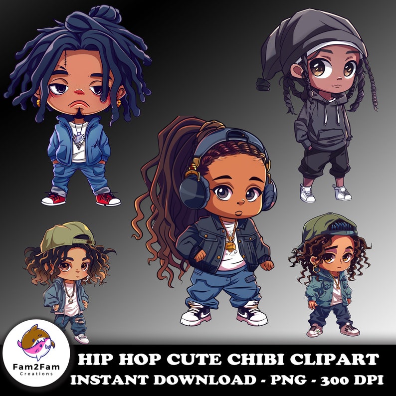 Cute Hiphop Style Chibi Clipart Rap Hip Hop Style Characters Clipart ...