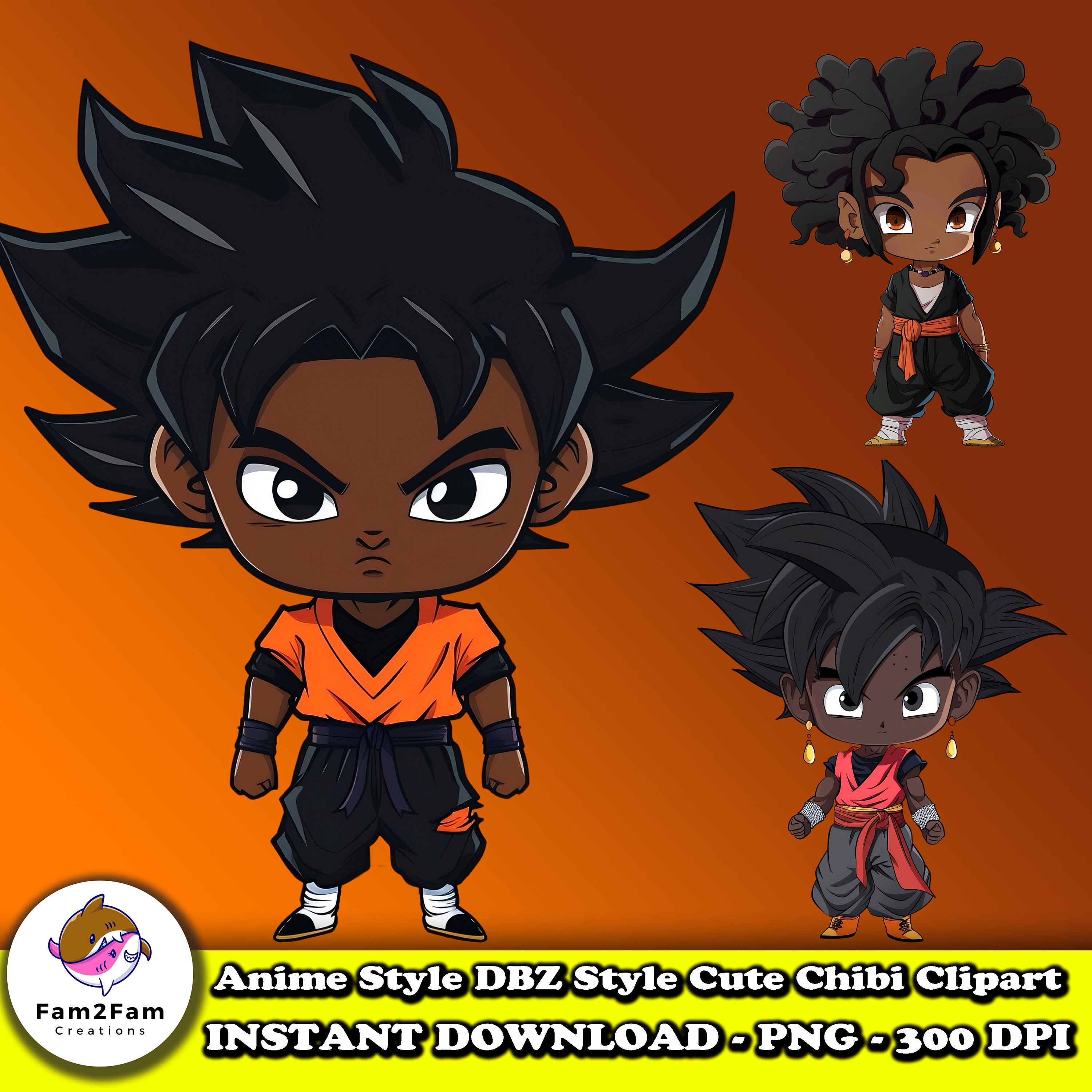 Cute Anime Style Chibi Clipart Bundle DBZ Style Characters Clipart ...