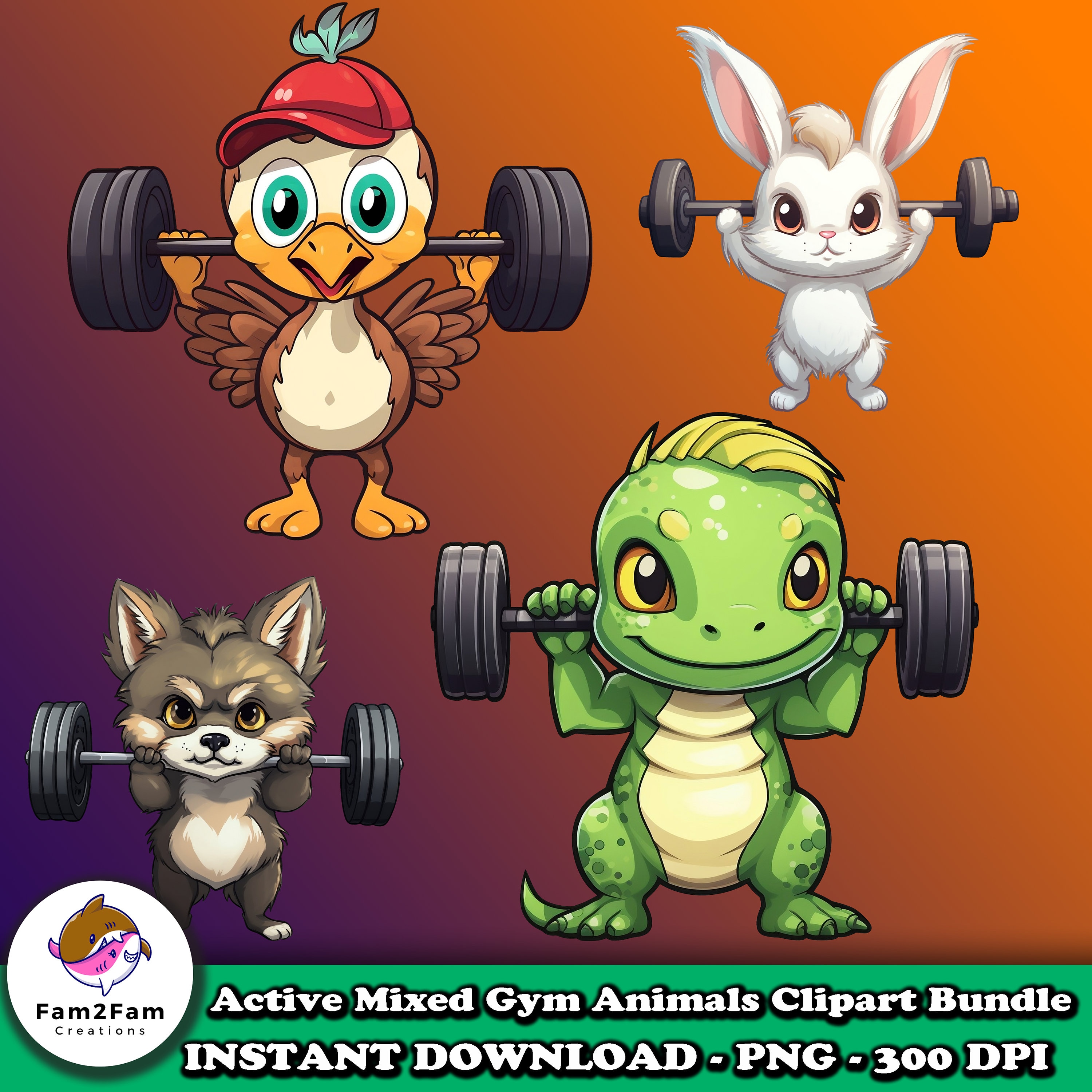 Active Gym Animals Clipart Bundle Gym Rats Fitness Clean Background PNG ...