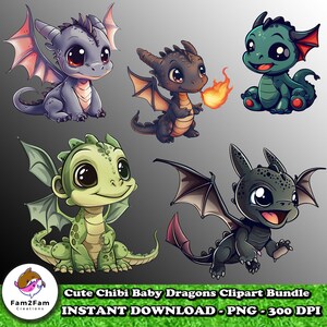 Cute Chibi Dragon Clipart Bundle, Anime Style (digital Download) - Etsy