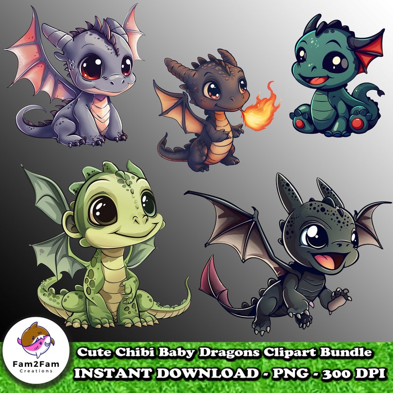 Cute Chibi Dragon Clipart Bundle Part 1 Baby Dragon Clipart Chibi Style ...