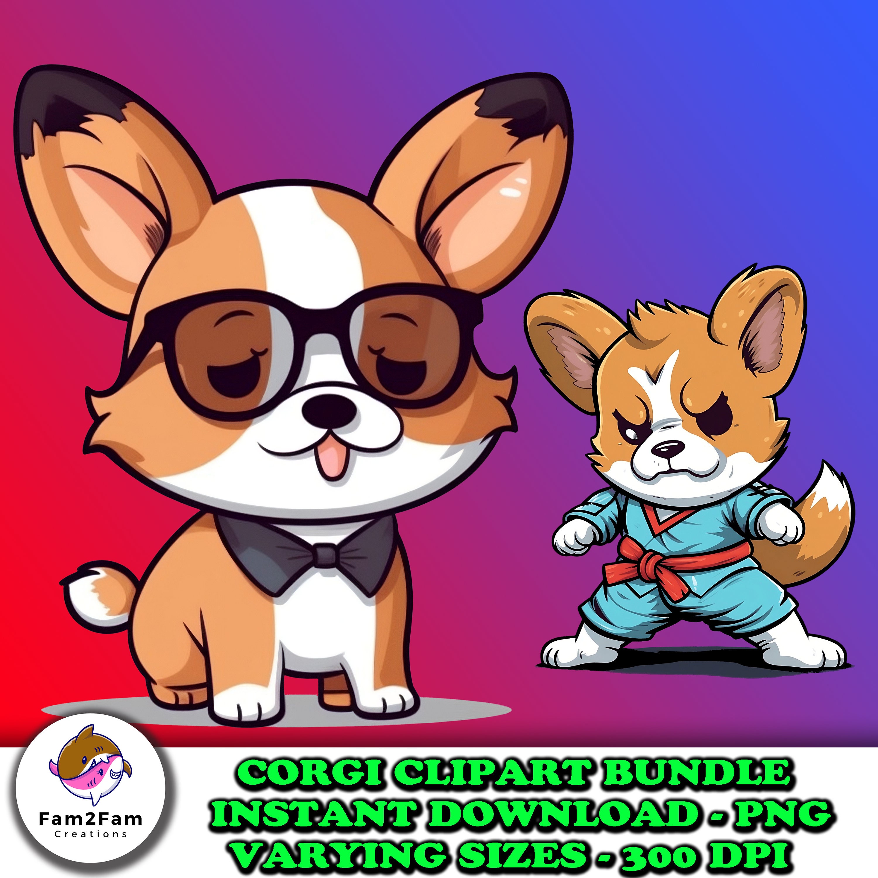 Cute Corgi Cartoon Clipart Corgi Heroes Cute Pet Digital Graphics Corgi ...
