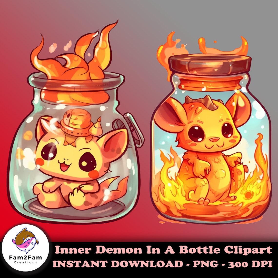 Demon in a Bottle Clipart Cute Digital Graphics Anime Demon - Etsy