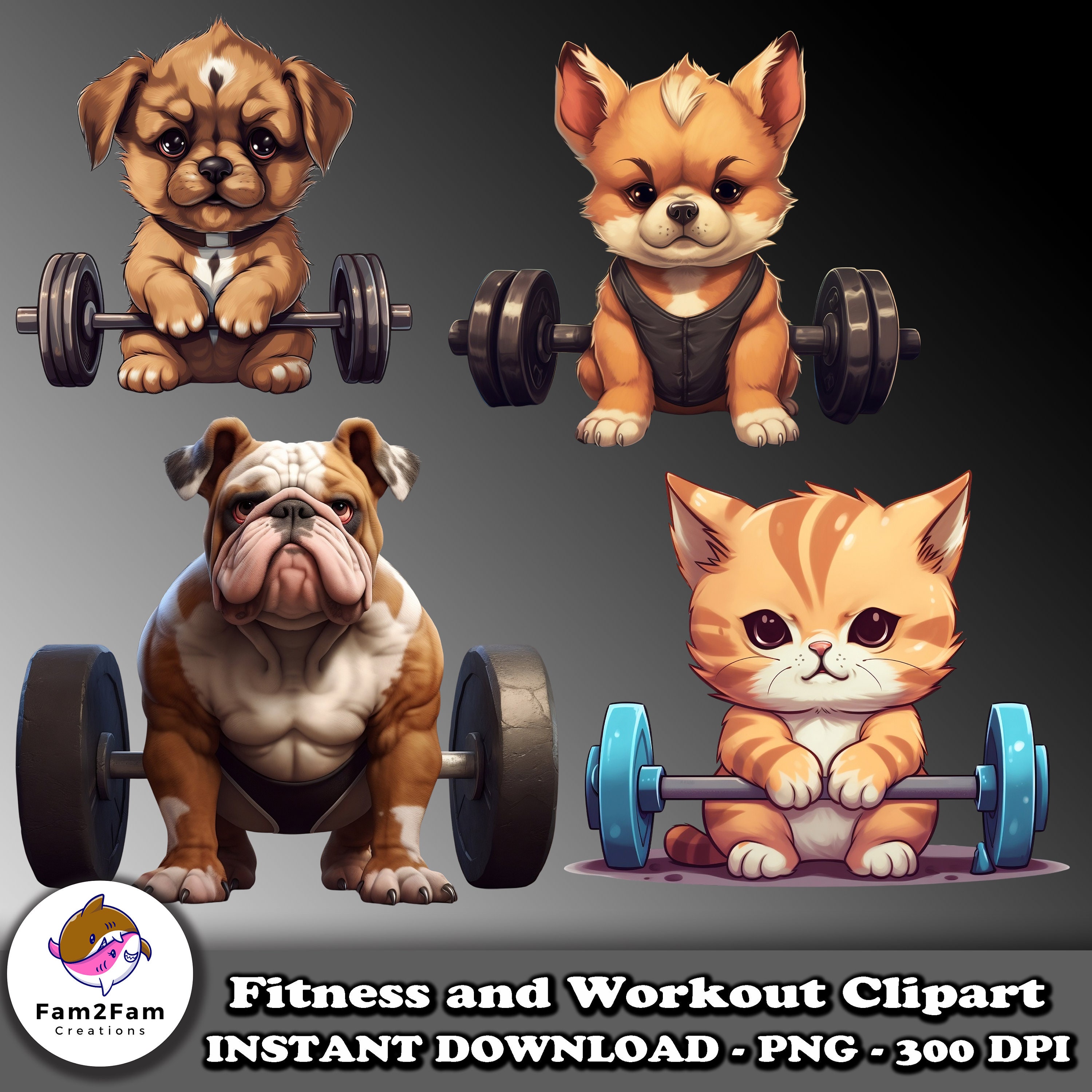 Cute Workout Fitness Animals Clipart Bundle Gym Rats Fitness Clean PNG ...