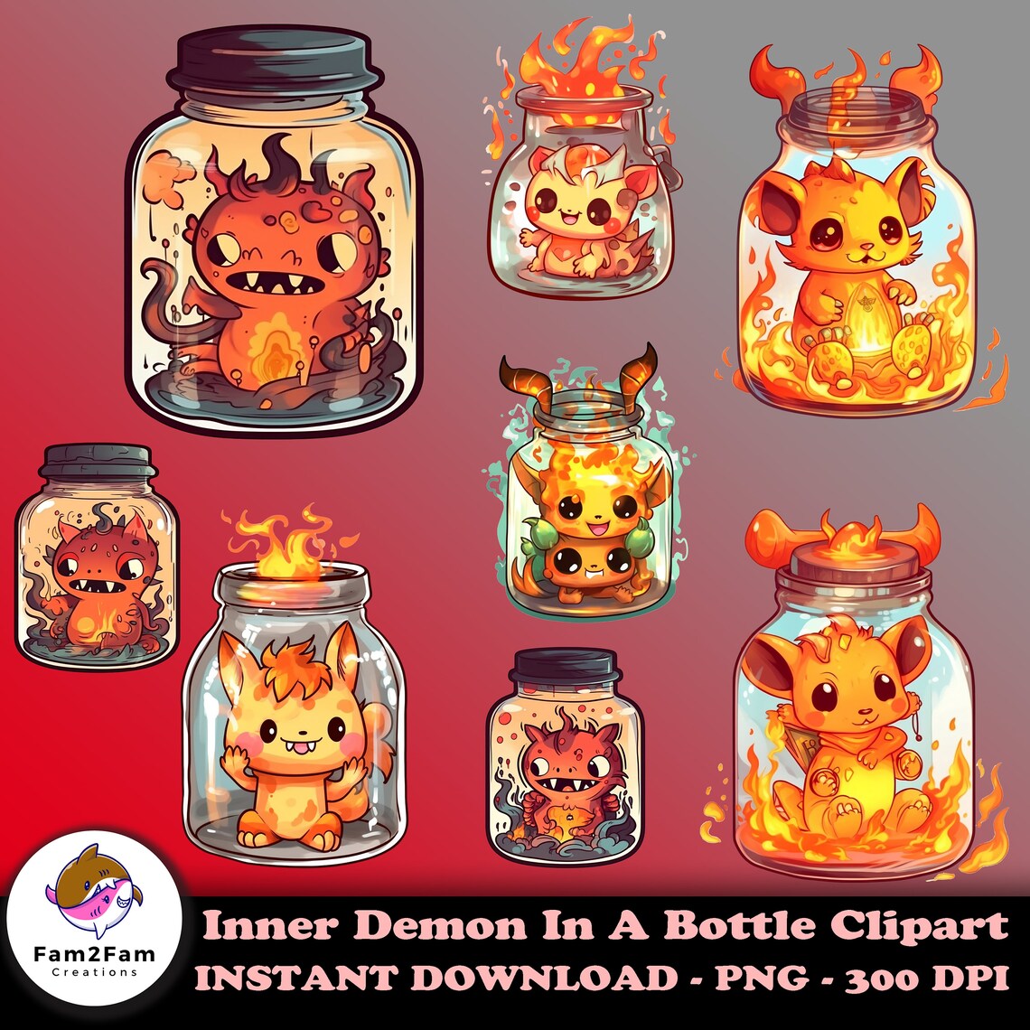 Demon in a Bottle Clipart Cute Digital Graphics Anime Demon - Etsy