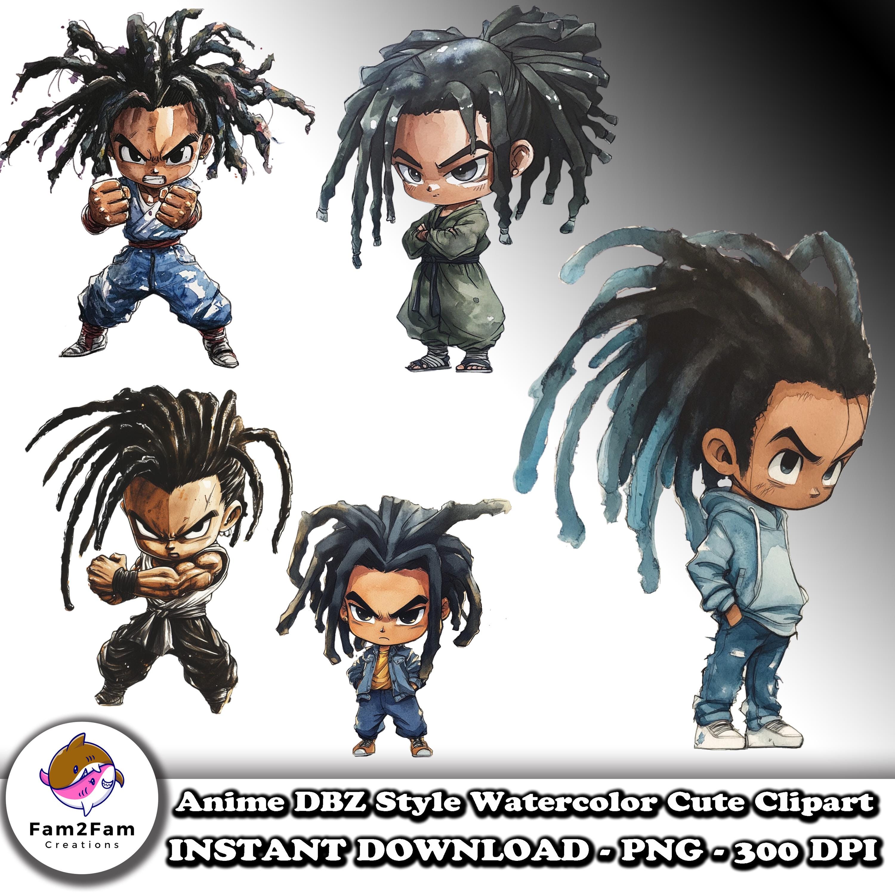 Anime Chibi Clipart Bundle: Watercolor Afro Characters (digital ...
