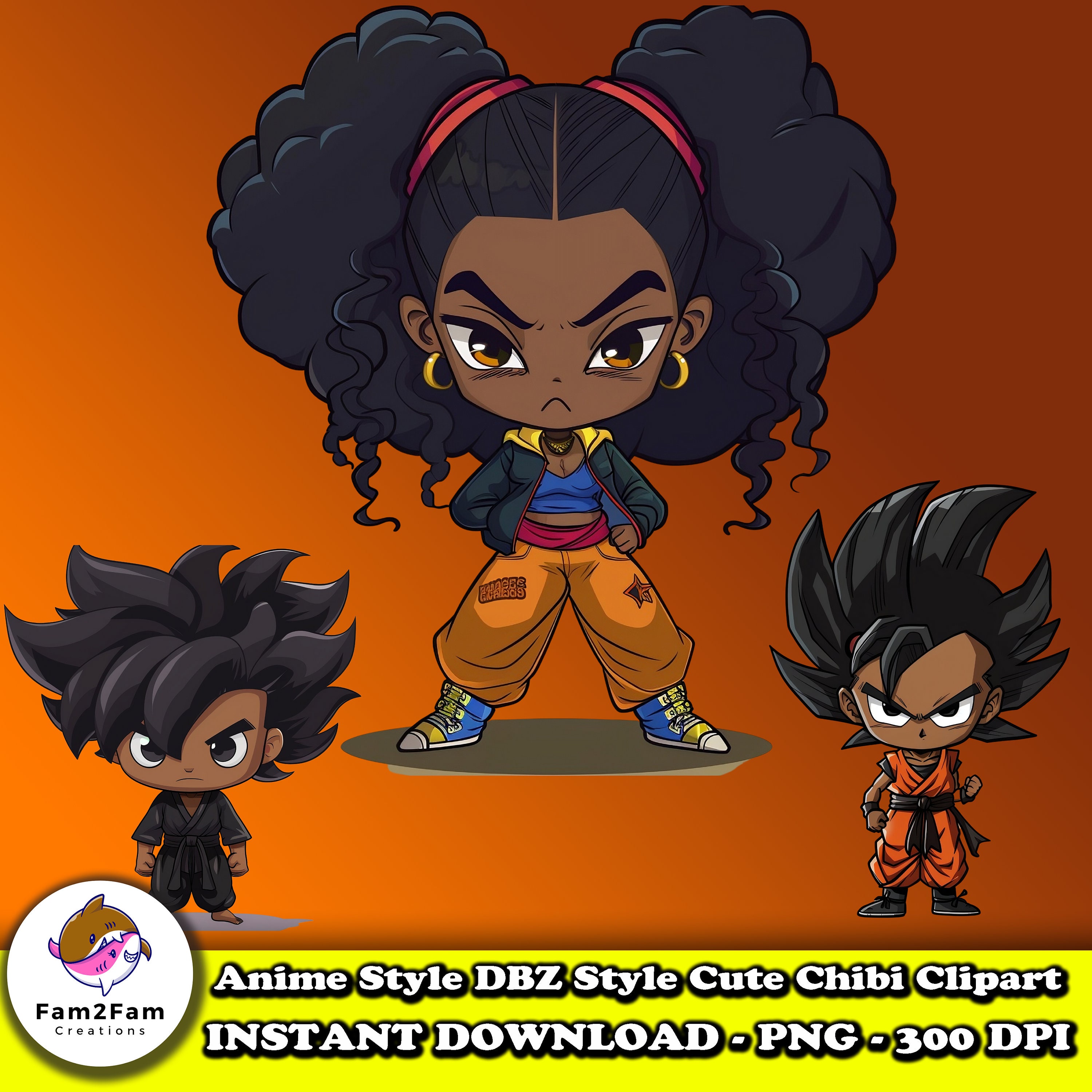 Cute Anime Style Chibi Clipart Bundle DBZ Style Characters Clipart ...