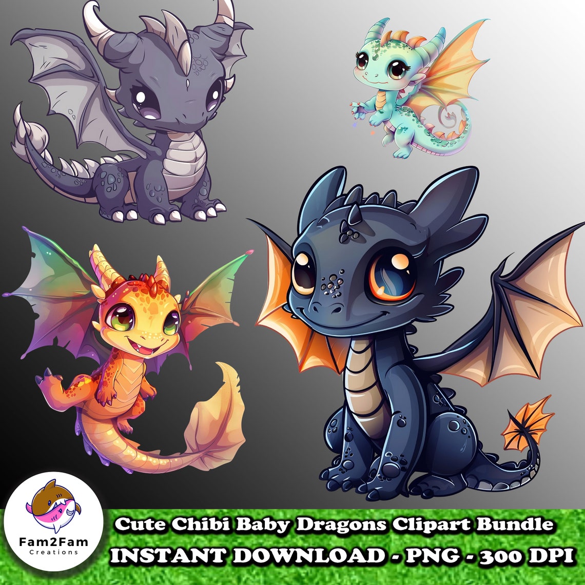 Cute Chibi Dragon Clipart Bundle Part 1 Baby Dragon Clipart Chibi Style ...