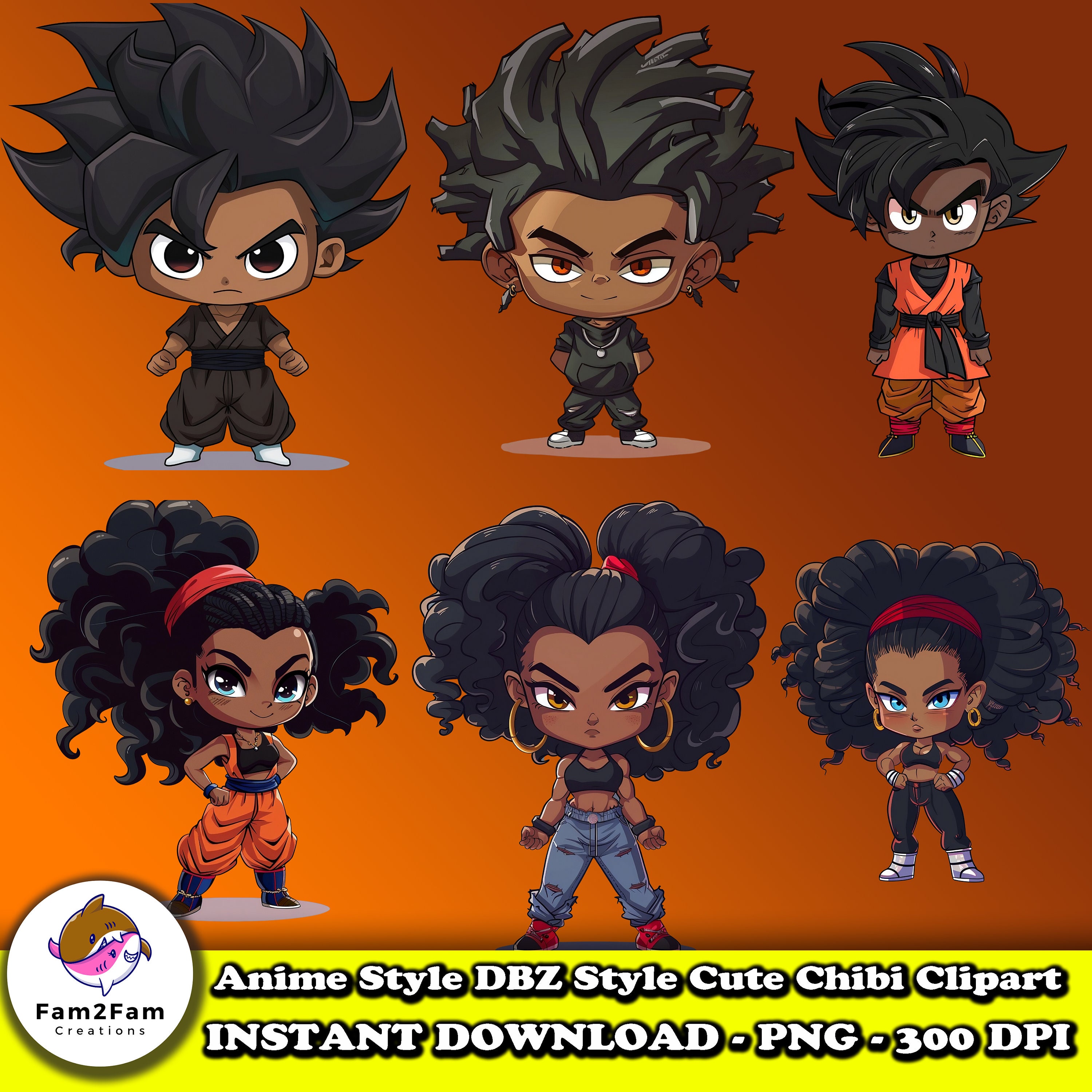 Cute Anime Style Chibi Clipart Bundle DBZ Style Characters Clipart ...