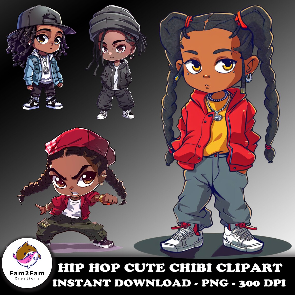 Hip Hop Chibi Clipart, Afro Anime Style (digital Download) - Etsy
