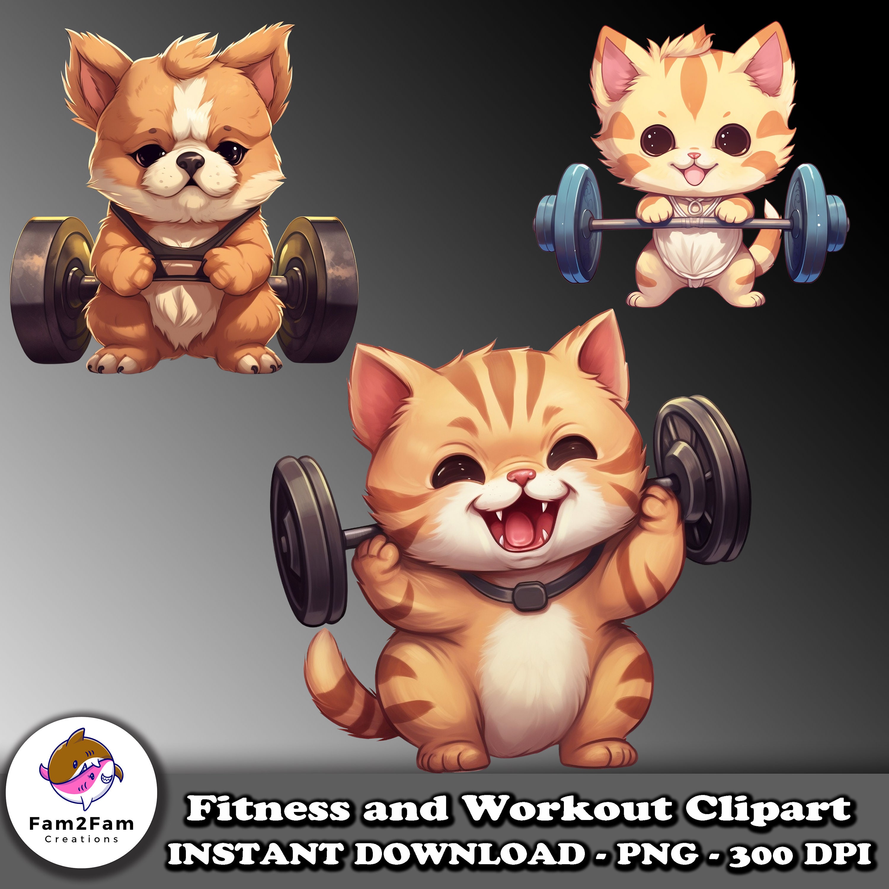 Cute Workout Fitness Animals Clipart Bundle Gym Rats Fitness Clean PNG ...