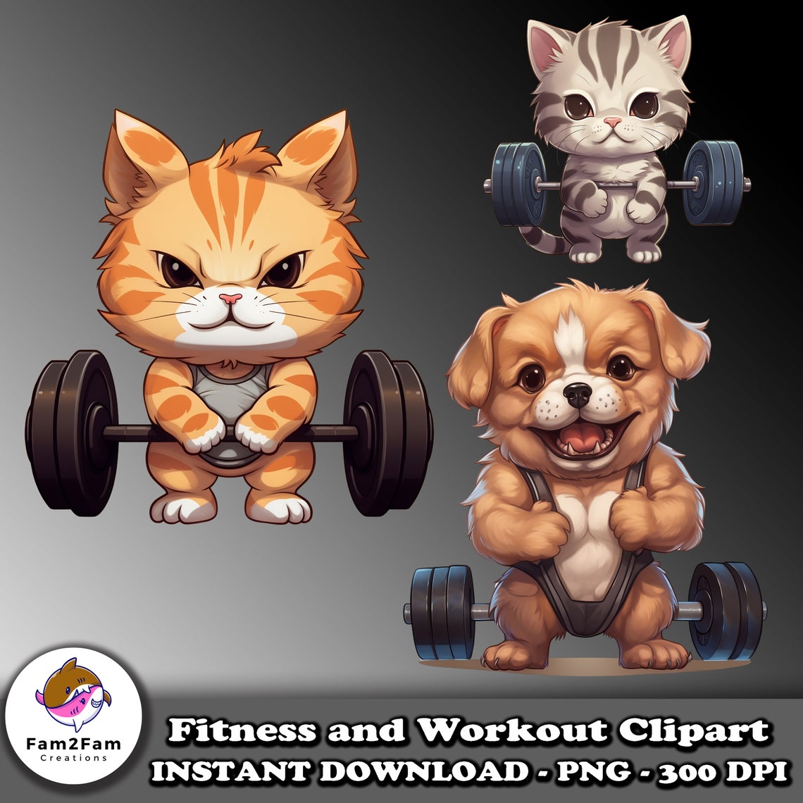 Cute Workout Fitness Animals Clipart Bundle Gym Rats Fitness Clean PNG ...