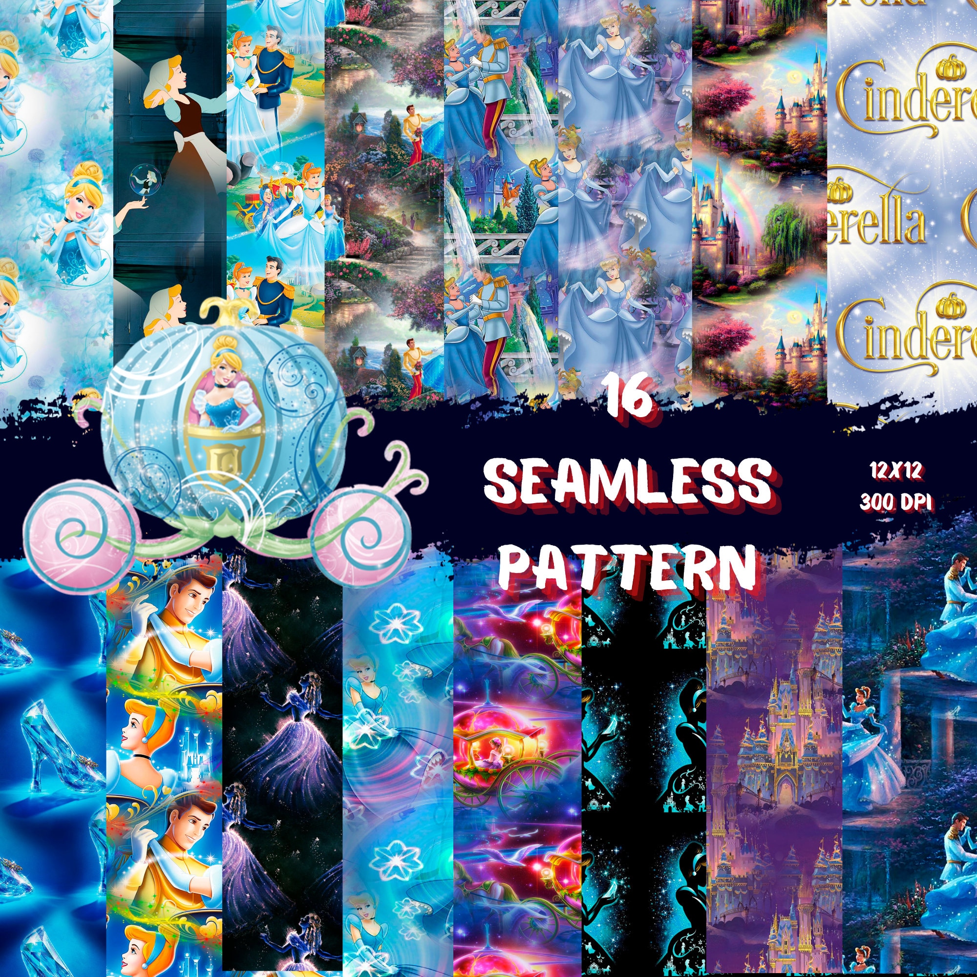 SEAMLESS PATTERN Cinderella Cinderella Paper Cinderella - Etsy