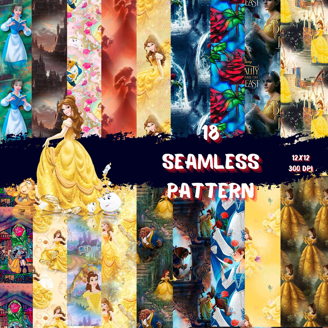 Beauty and the Beast Seamless Pattern: Belle & Beast Digital Paper ...