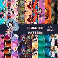 Mulan Watercolor Seamless Pattern, Cartoon Design (digital Download) - Etsy