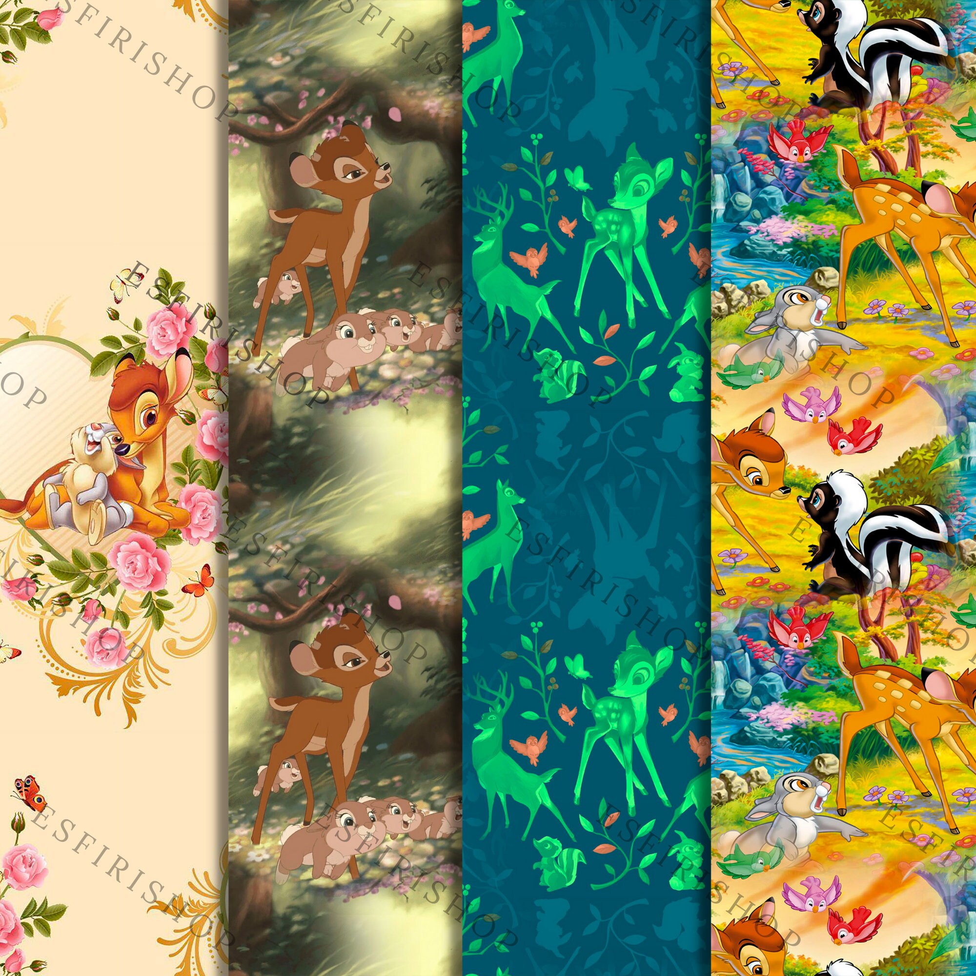 Bambi Seamless Pattern: 17x Digital Paper (12x12, 300 Dpi) - Etsy UK
