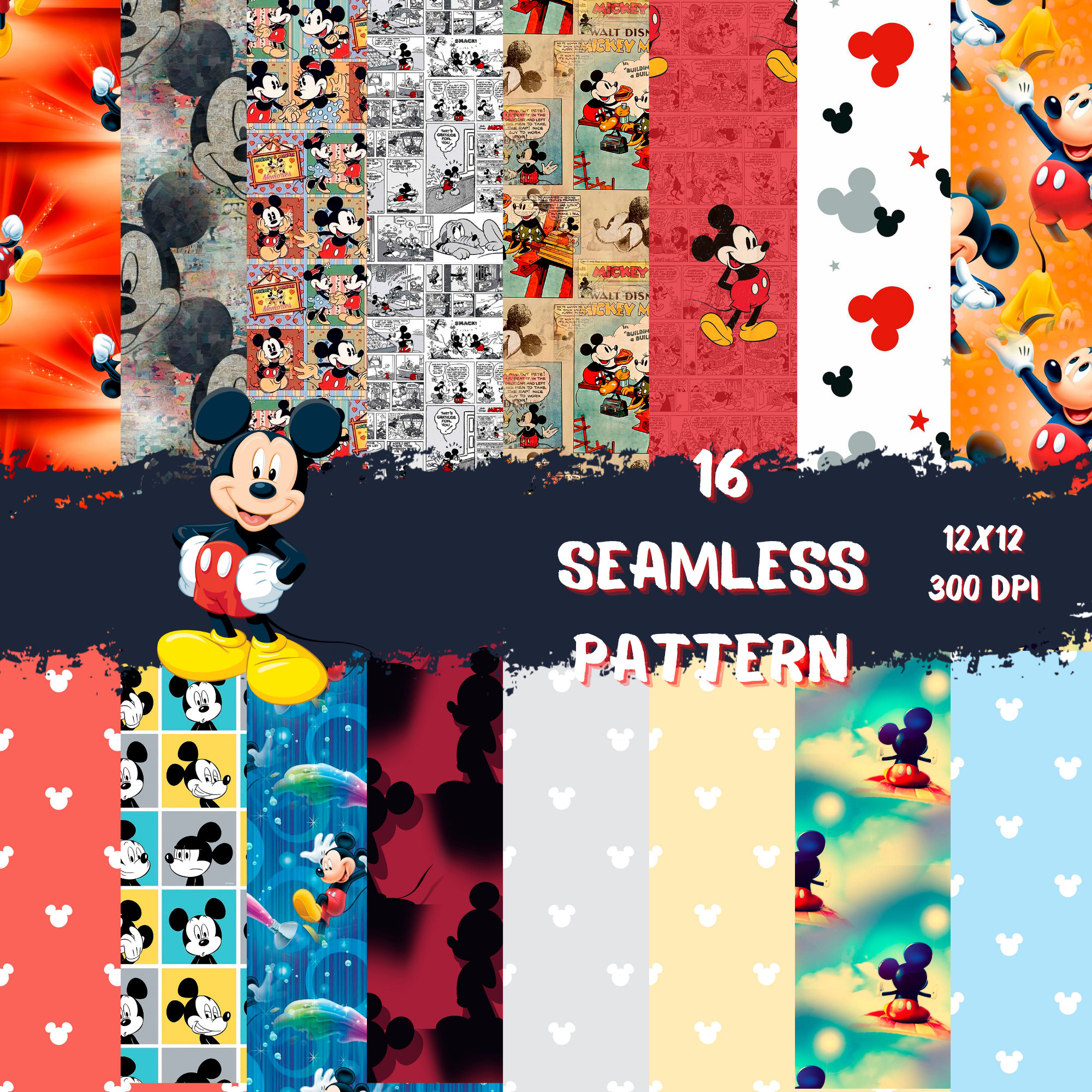 Mickey Mouse Seamless Pattern: 12x12 Digital Paper (300dpi) - Etsy