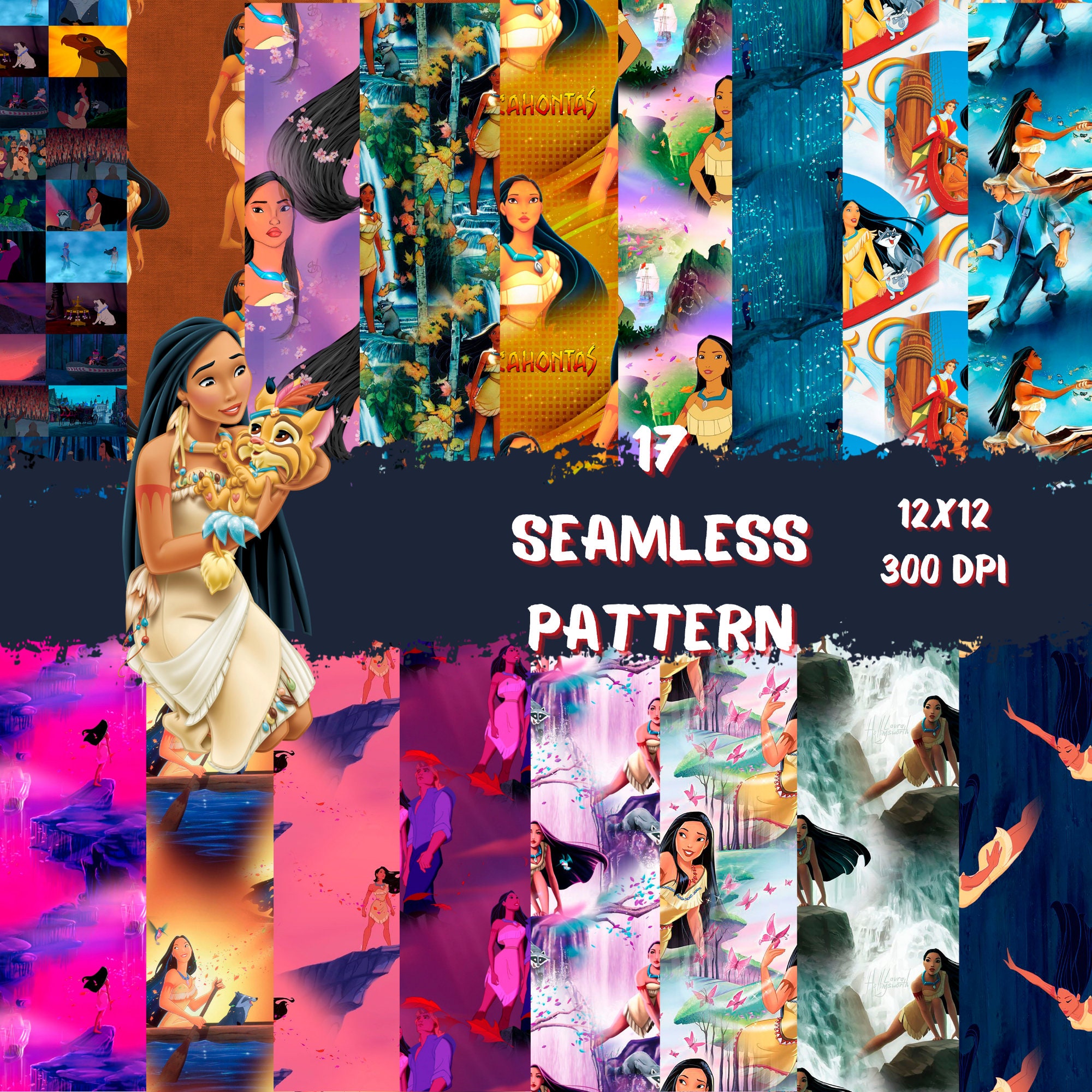 SEAMLESS PATTERN Pocahontas, Pocahontas Paper, Pocahontas Digital Paper ...