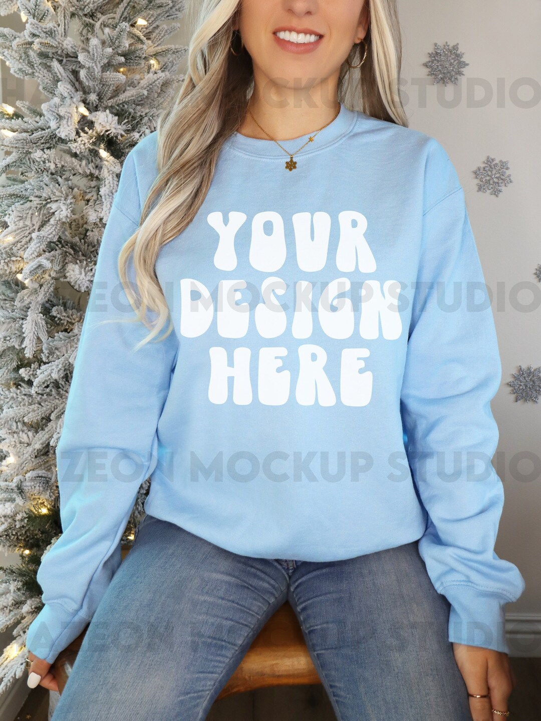 Gildan 18000 Christmas Mockup Light Blue Sweatshirt Holiday Mockup ...