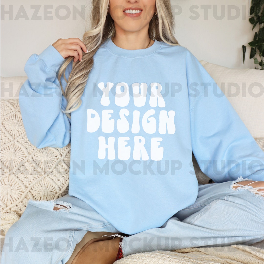 Gildan 18000 Light Blue Mockup Crewneck Sweatshirt Mockup G180 ...