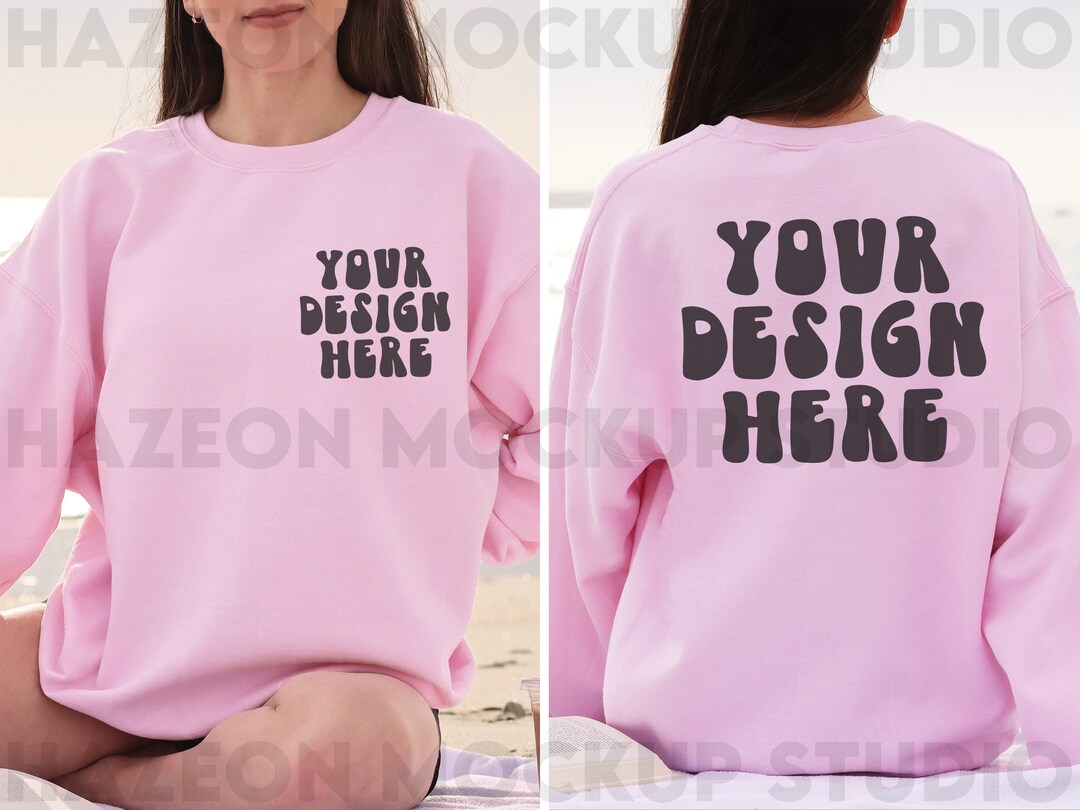 Gildan Front and Back Mockup Mock up 18000 Light Pink Oversized Outdoor ...
