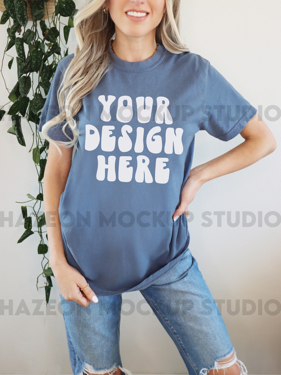 Comfort Colors C1717 Blue Jean Mockup Blue 1717 Blue Jean Tshirt Mockup ...