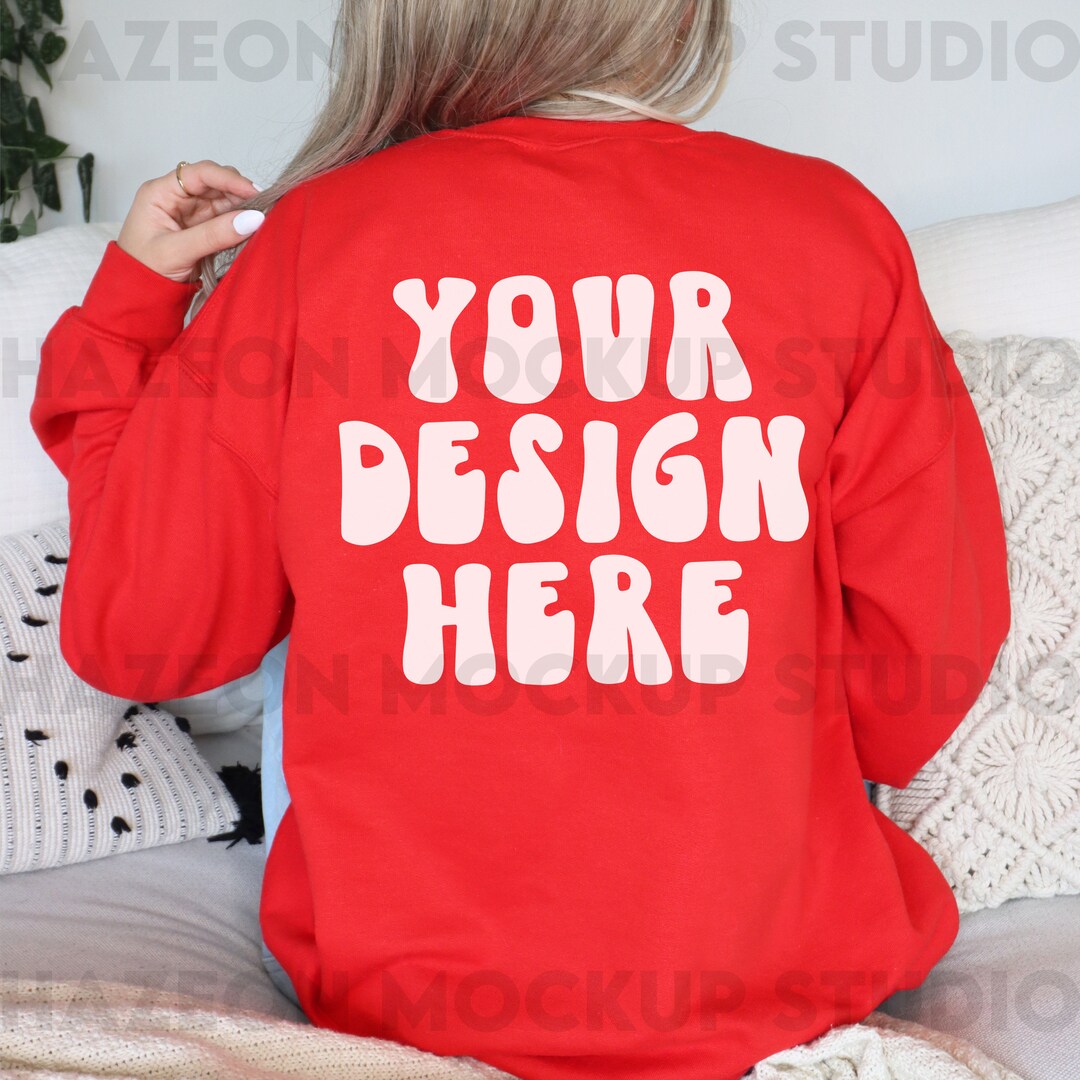 Gildan 18000 Red Mockup Back Mockup Crewneck Sweatshirt Mockup ...
