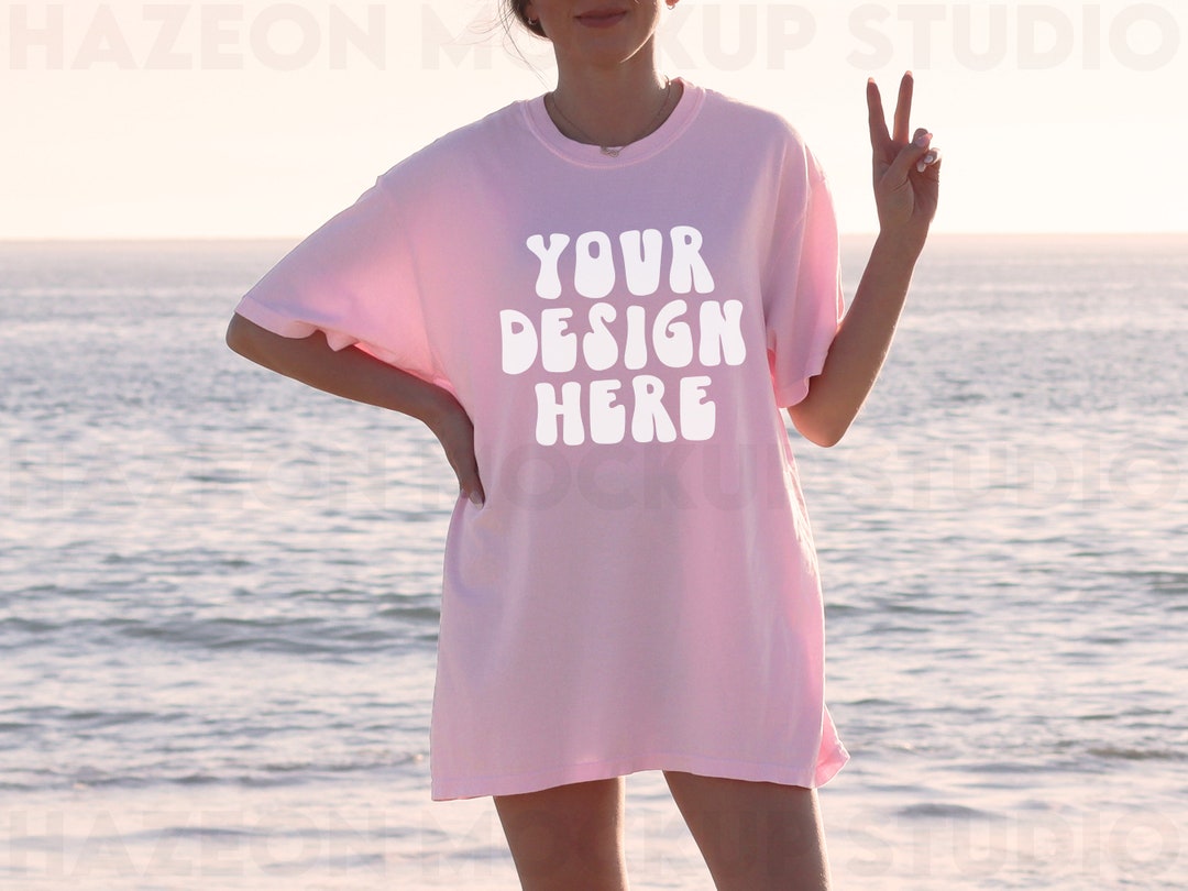 Comfort Colors C1717 Blossom Pink Mockup Oversized Back of Shirt Tshirt ...