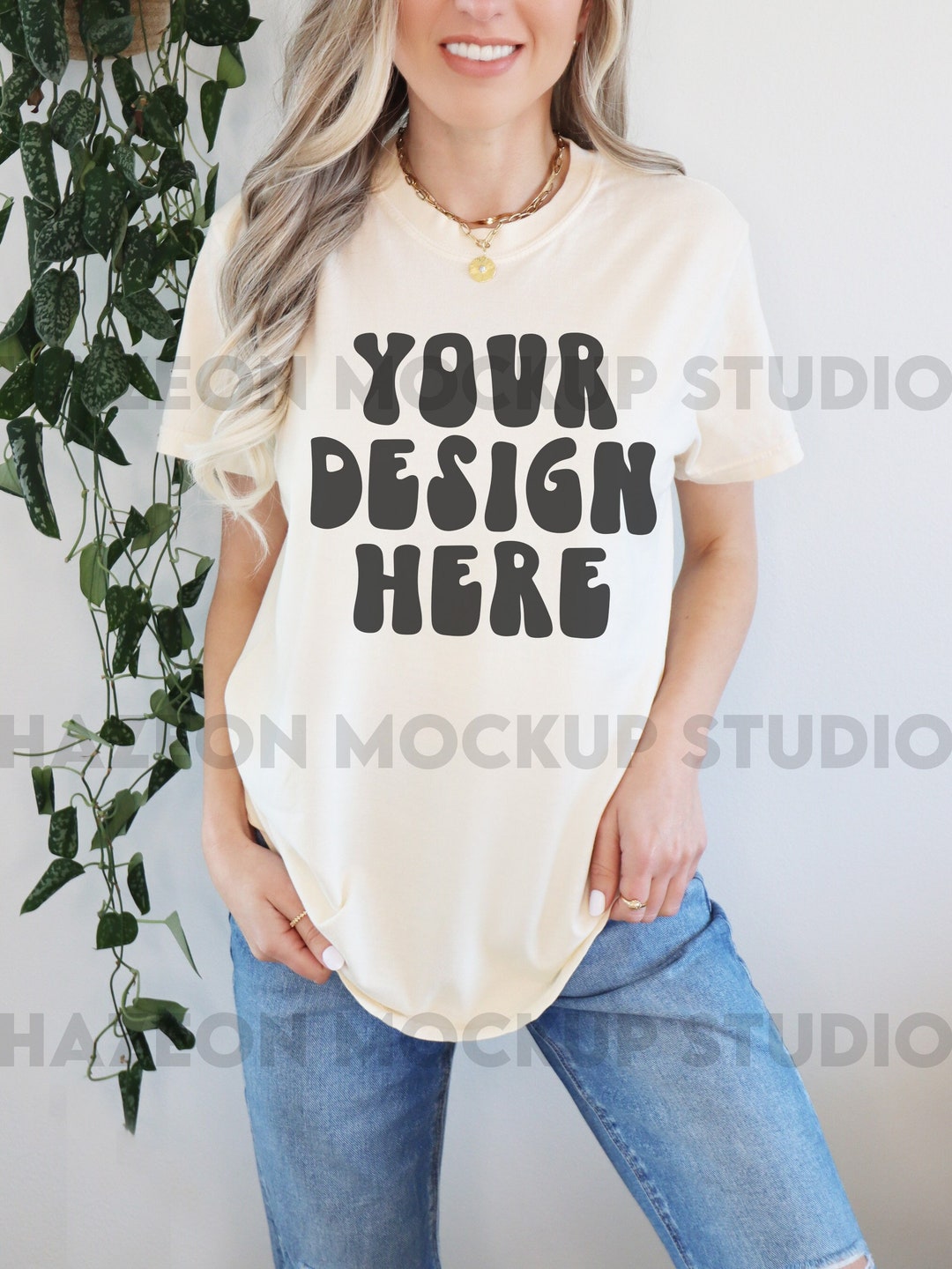 Comfort Colors C1717 Ivory Mockup Blue 1717 Ivory Tshirt Mockup Model ...