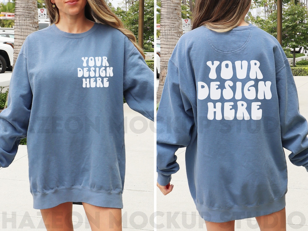 Comfort Colors Front and Back Mockup Mock up 1566 Blue Jean Oversized ...