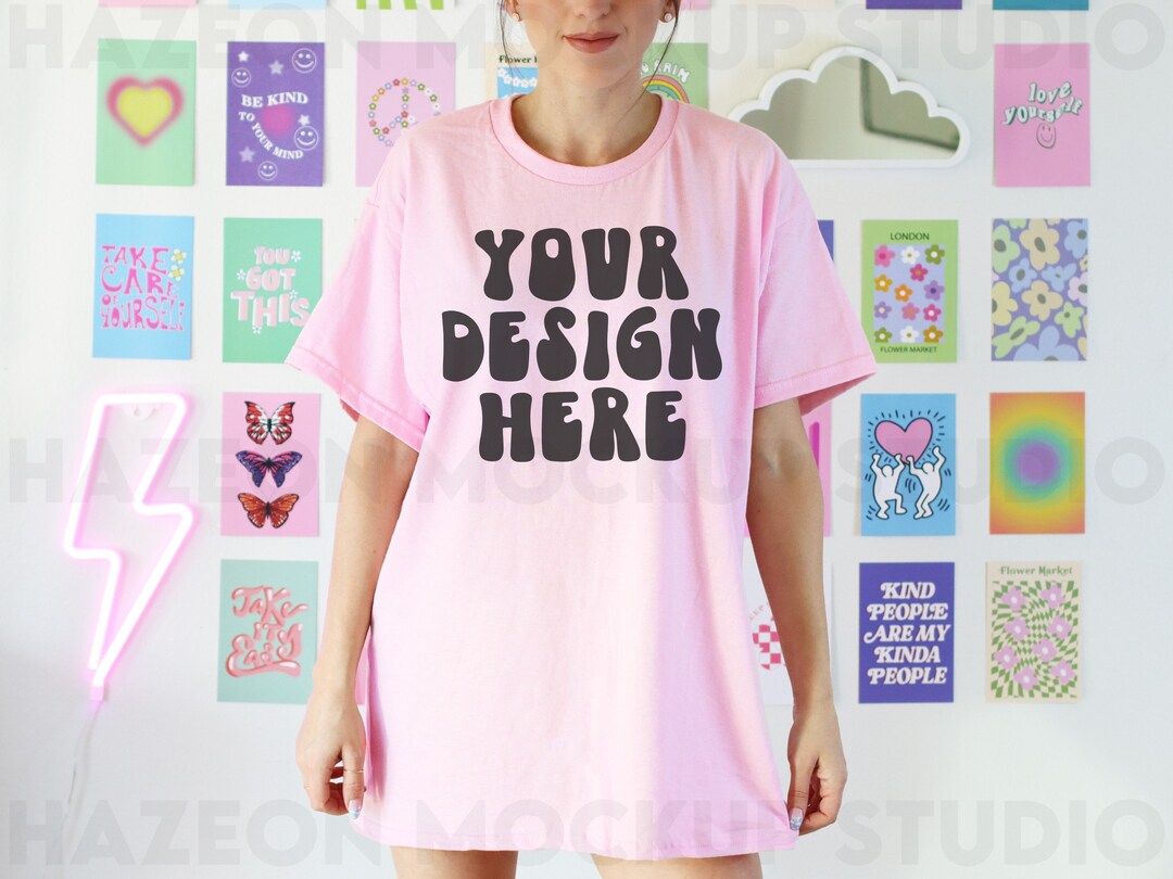 Gildan 5000 Light Pink Shirt Mockup Oversized Pink Tshirt Mockup Model ...