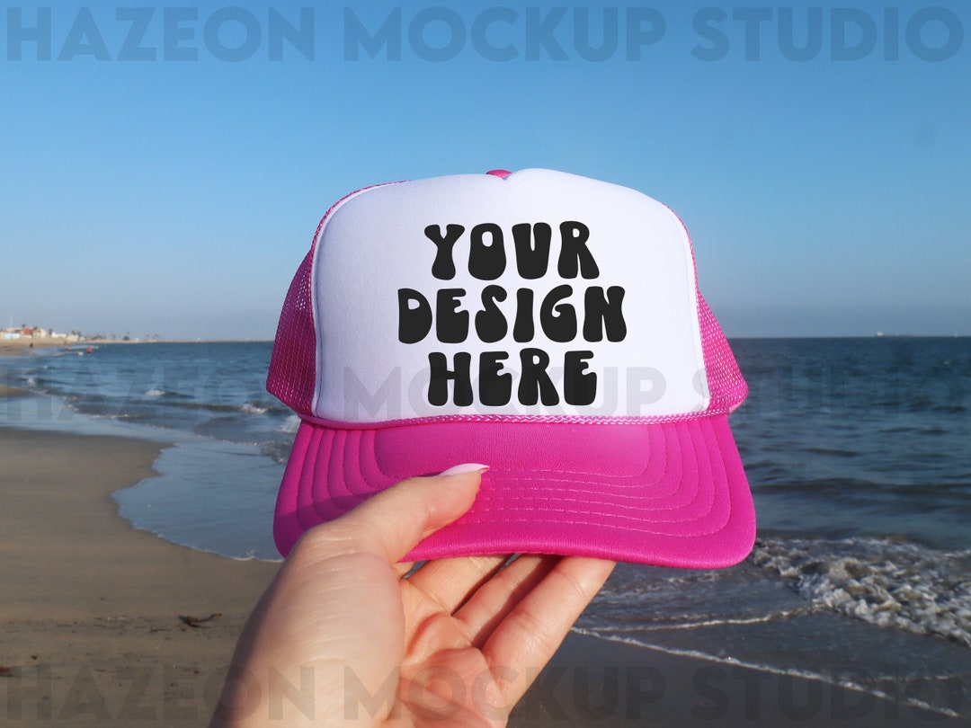 Otto Cap Trucker Hat Mockup H Pink Hat Mock Beach Hat Mockup Trucker ...
