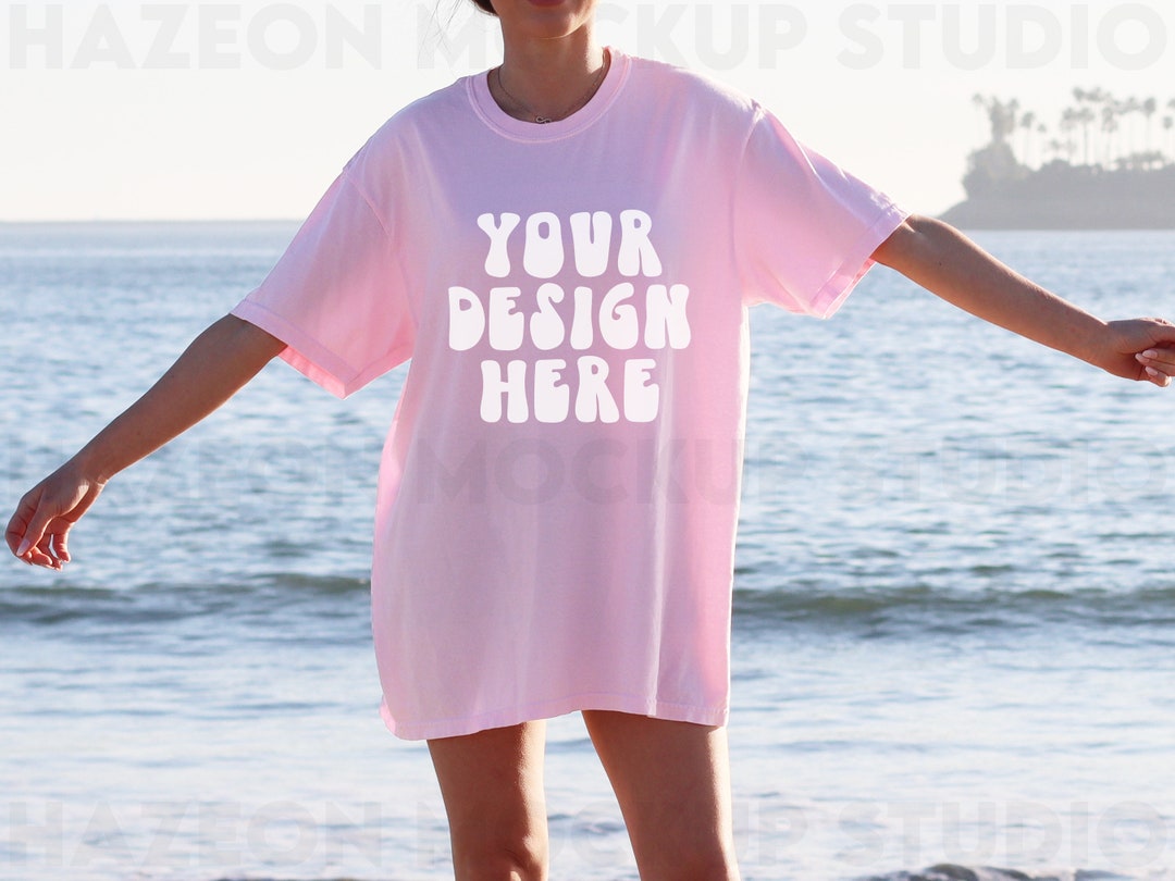 Comfort Colors C1717 Blossom Pink Mockup Oversized Back of Shirt Tshirt ...