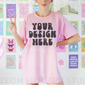 Gildan 5000 Light Pink Shirt Mockup Oversized Pink Tshirt Mockup Model ...