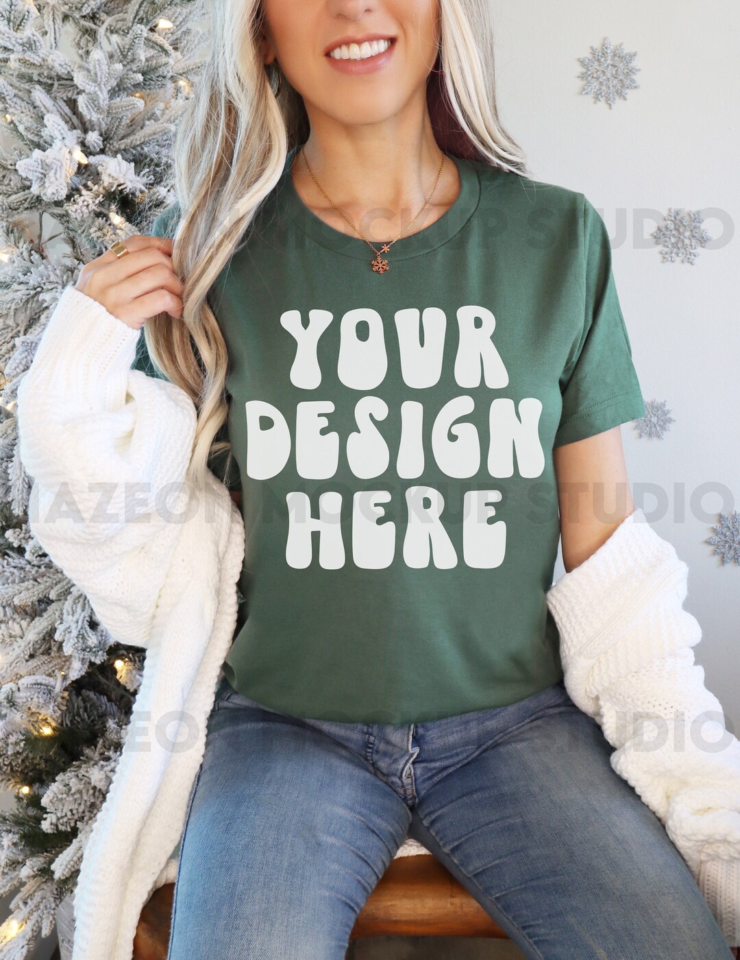 Bella Canvas Christmas Mockup 3001 Pine Mockup Bella Canvas Shirt ...
