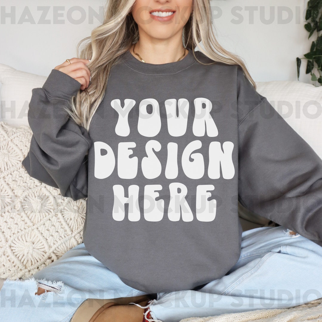 Gildan 18000 Charcoal Mockup Crewneck Sweatshirt Mockup Gray G180 ...