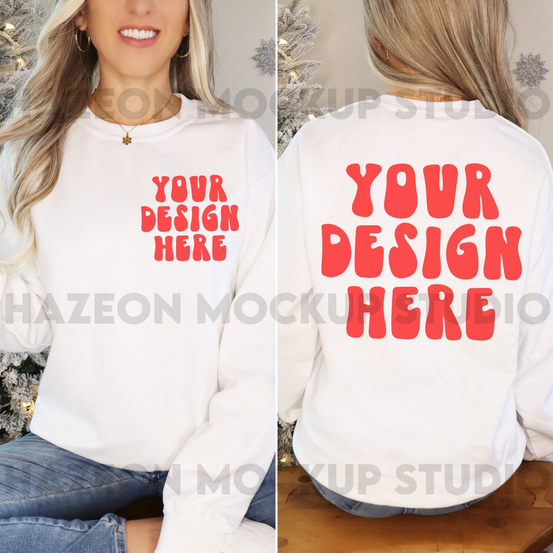 Gildan 18000 Christmas Front and Back Mockup Mock up 18000 White ...