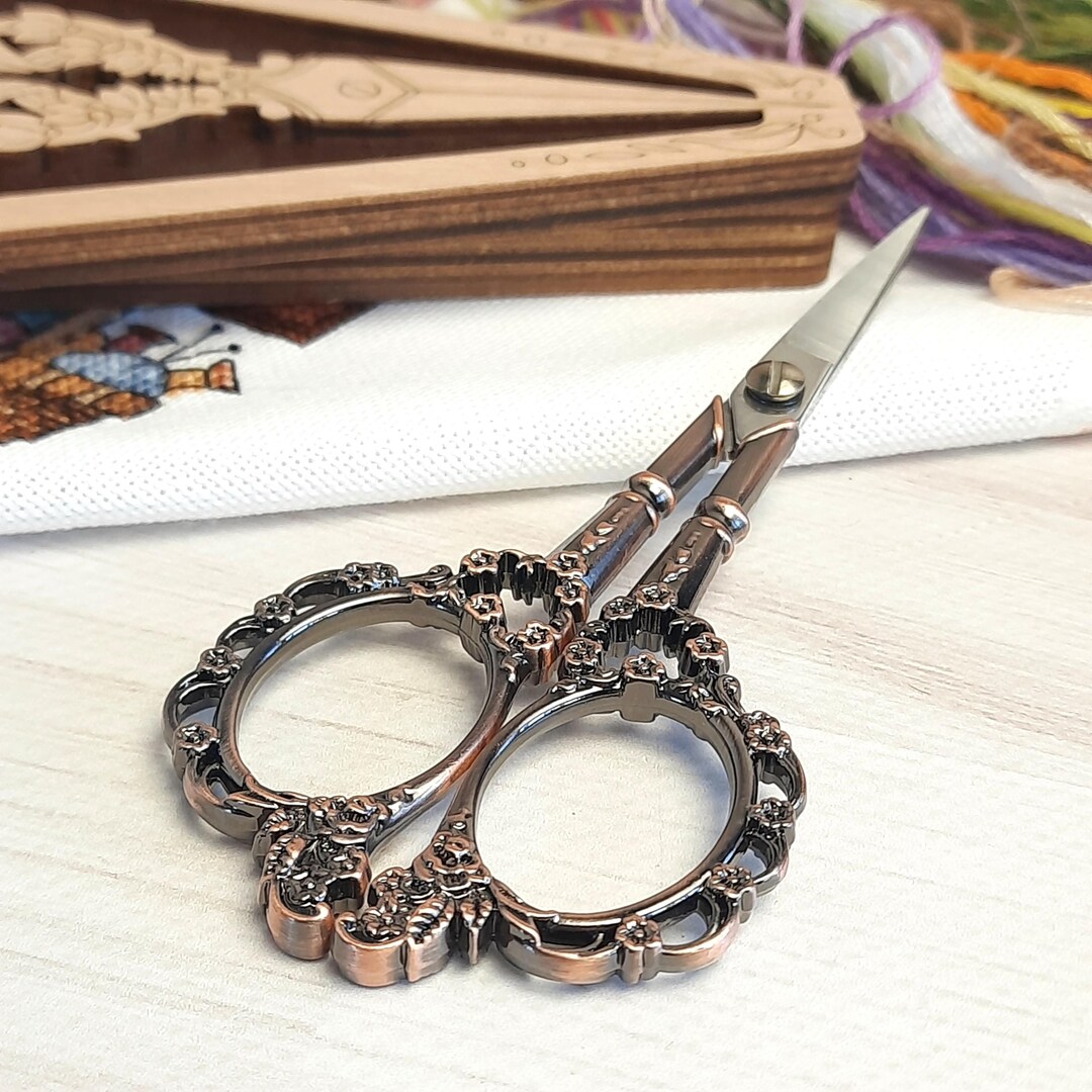 Copper Sewing Scissors, Embroidery Scissors, Antique Vintage Quilting ...