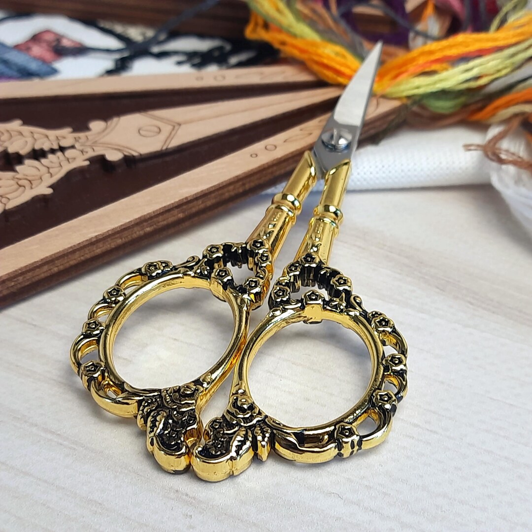 Gold Sewing Scissors, Antique Sewing Tools, Sharp Craft Embroidery ...