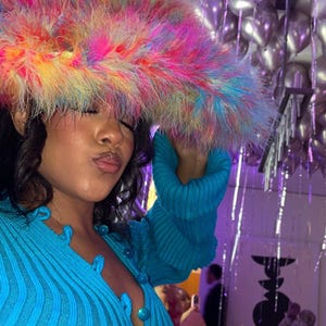 Kaleido Hat-rainbow Feather Wide Brim Hat Statement Fuzzy Hat Furry ...