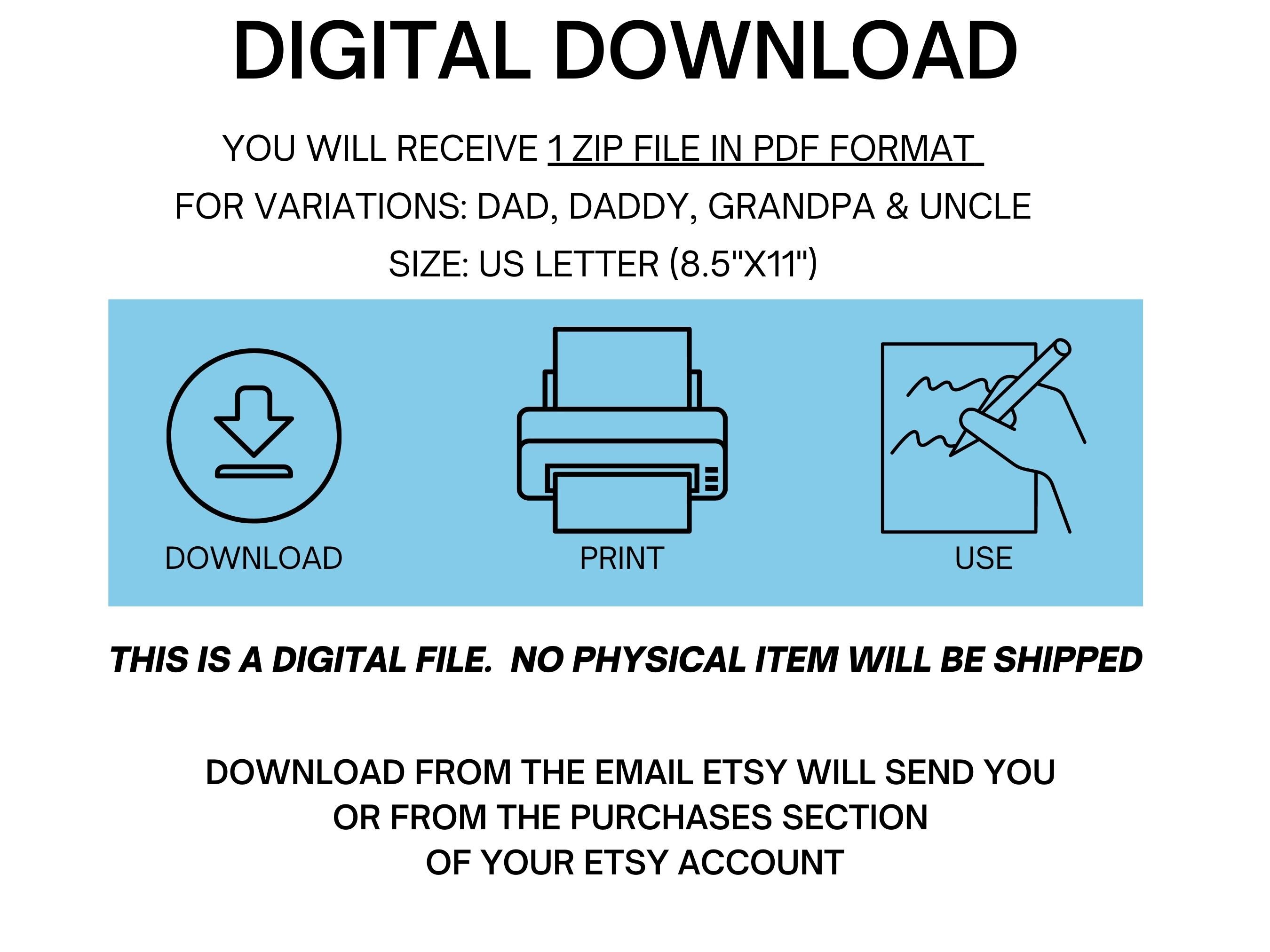Printable Fathers Day Activity Card From Kids for Dad Daddy Grandpa ...