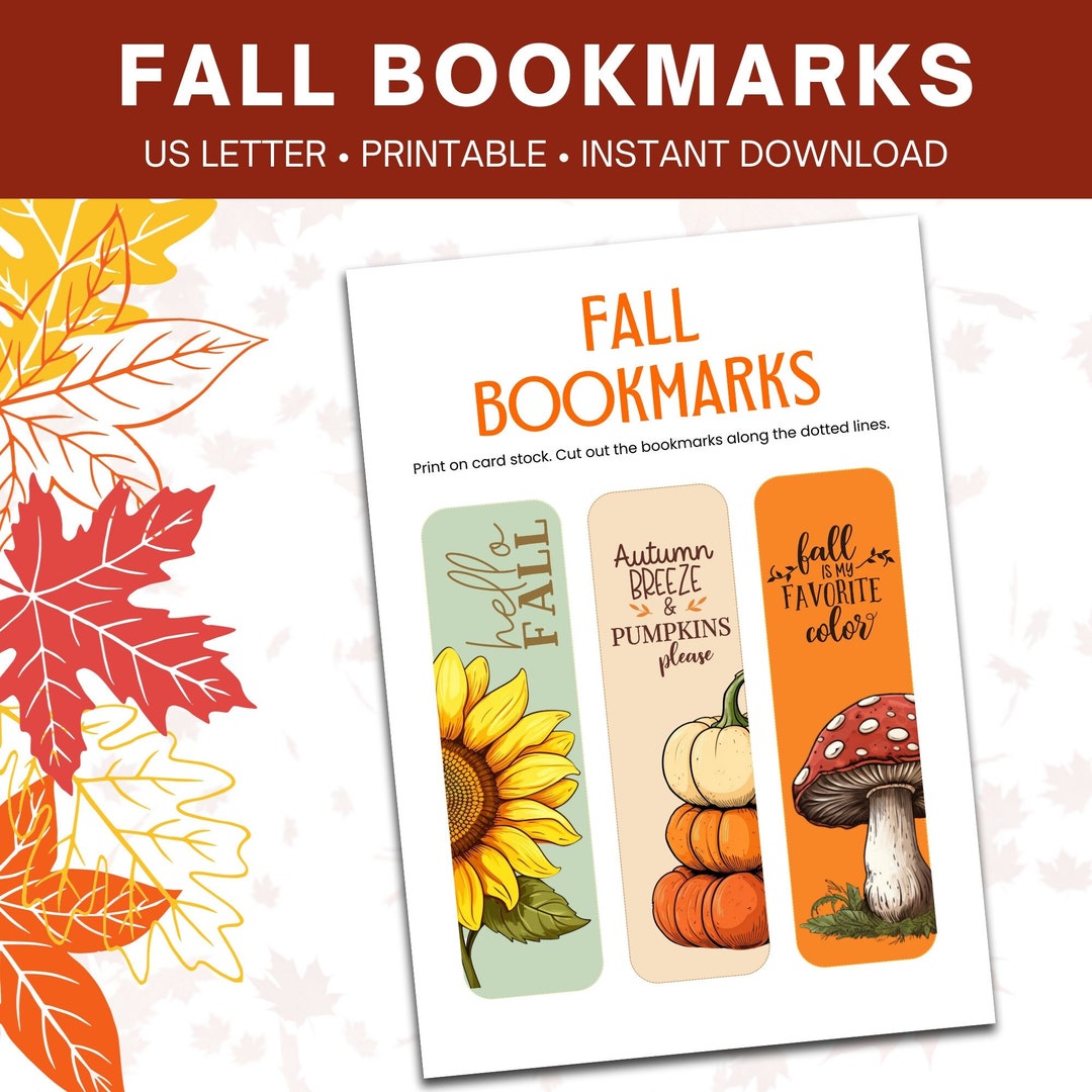 Fall Printable Bookmark Set | Unique Design | Cute Mushroom, Sunflower ...