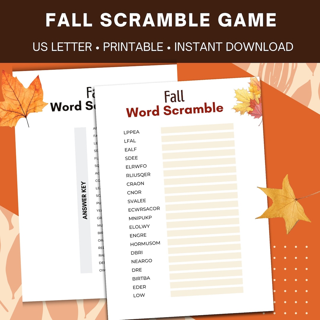 Fall Word Scramble Game, Printable Scrambled Word Puzzle, Fall Kids Fun ...