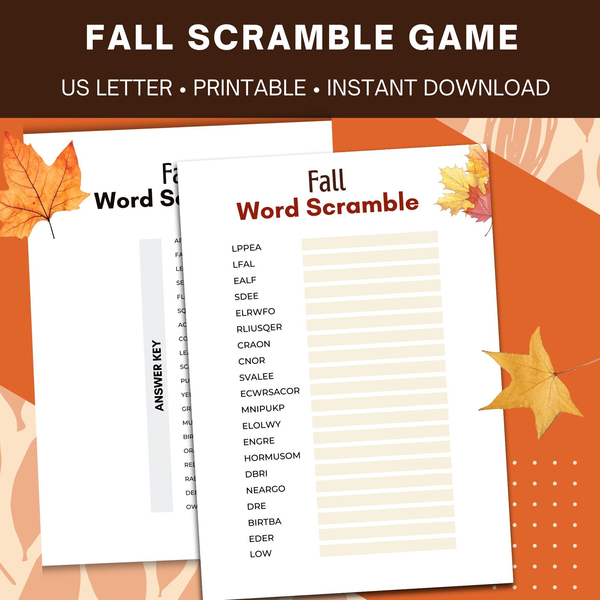 Fall Word Scramble Game, Printable Scrambled Word Puzzle, Fall Kids Fun ...